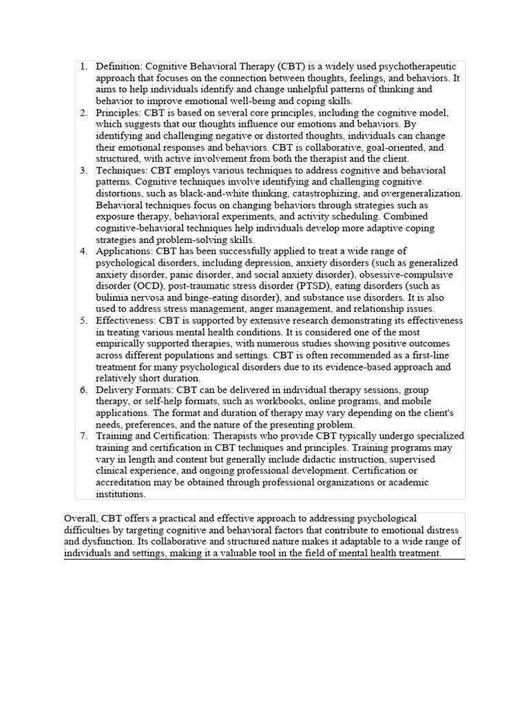 CBT CGPT | Download Free PDF | Cognitive Behavioral Therapy | Psychotherapy