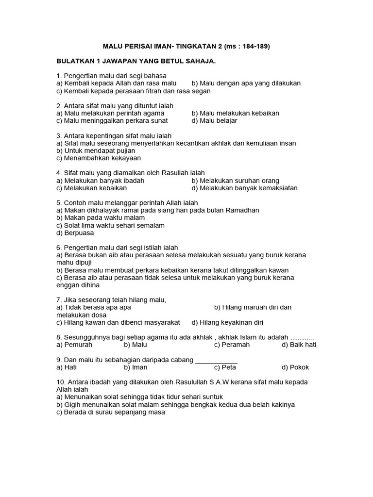 Latihan MALU PERISAI IMAN | PDF