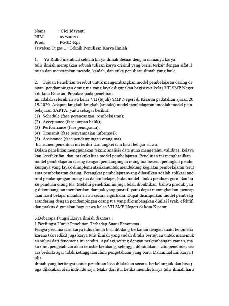Tugas 1 Teknik Penulisan Karya Ilmiah | PDF