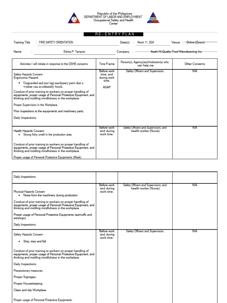 FSO - Re-Entry Plan | PDF | Personal Protective Equipment ...