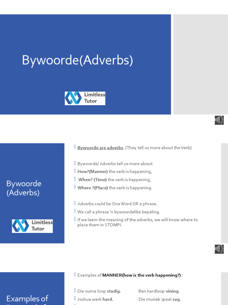 Adverbs - Bywoorde | PDF