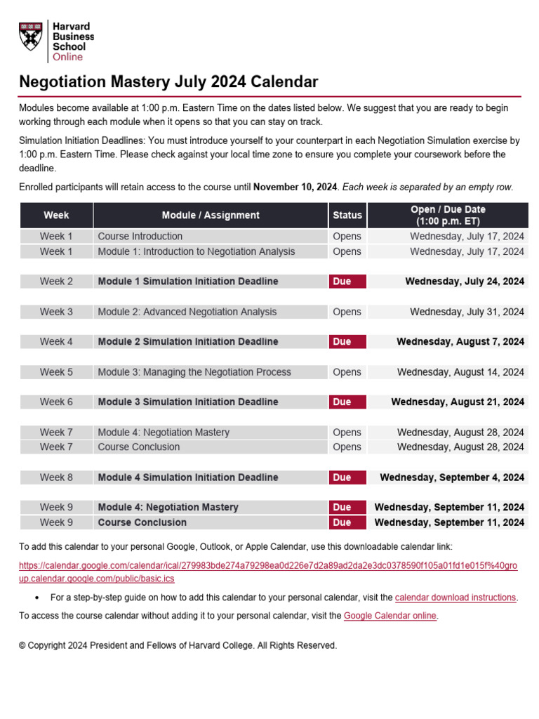 Negotiation Mastery Calendar | PDF | Computing