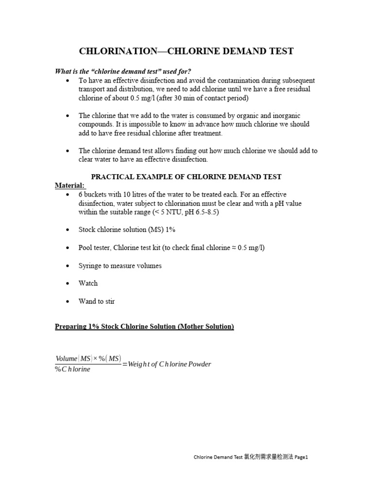 Chlorine Demand Test Procedure | PDF | Chlorine | Water