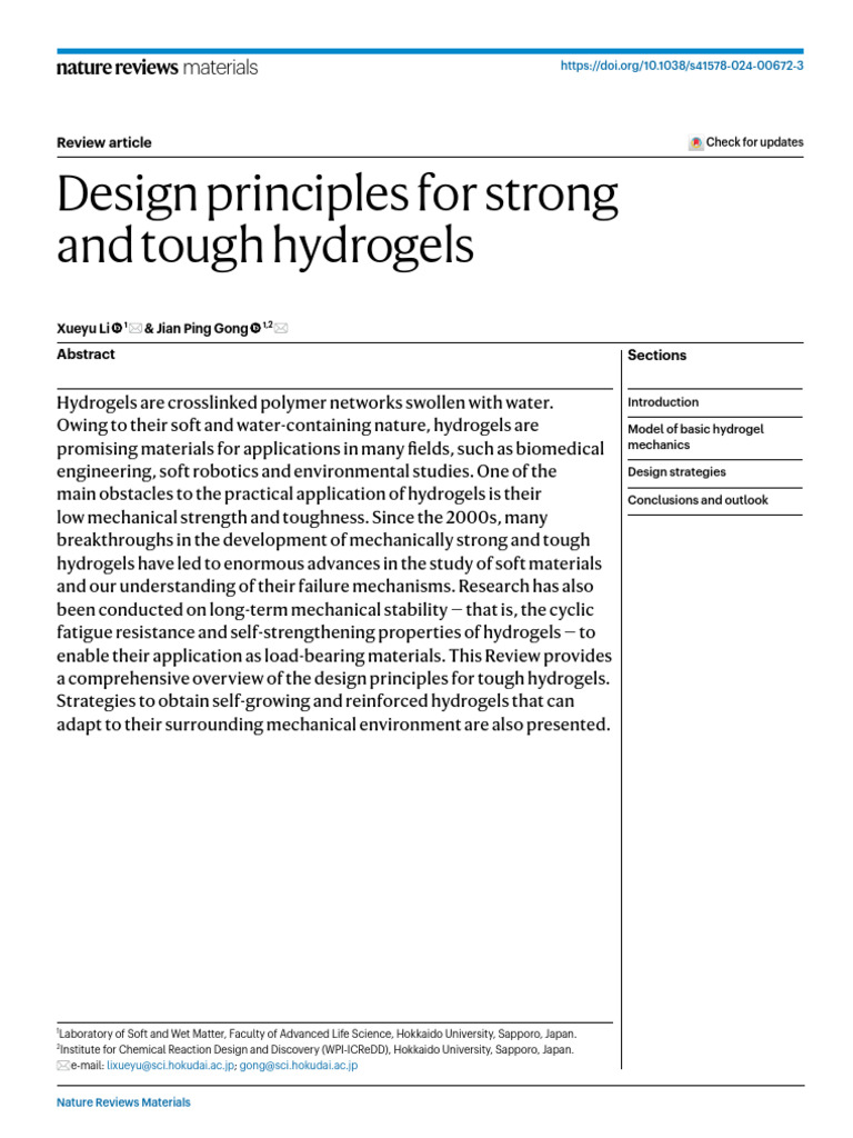 Design Principles For Strong and Tough Hydrogels | PDF | Gel | Fracture ...