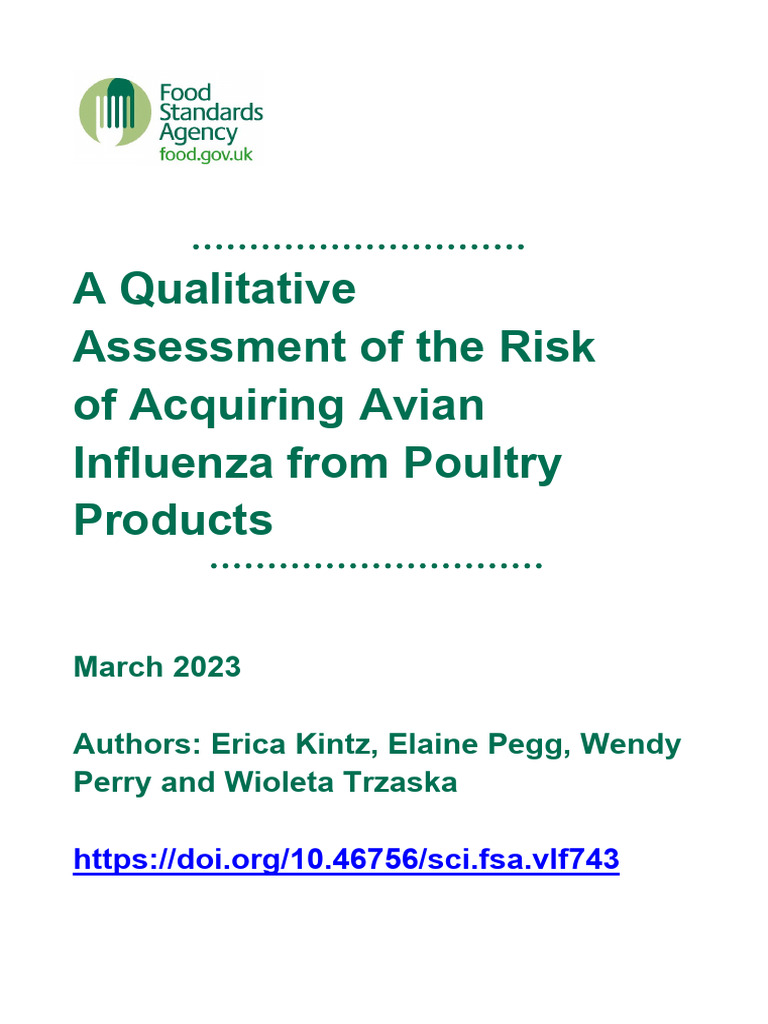 A Qualitative Assessment of The Risk of Acquiring Avian Influenza From ...