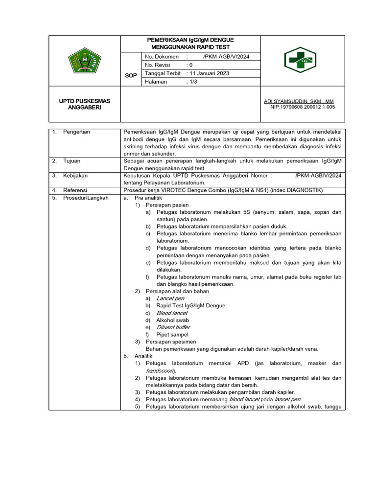 SOP Pemeriksaan DBD | PDF