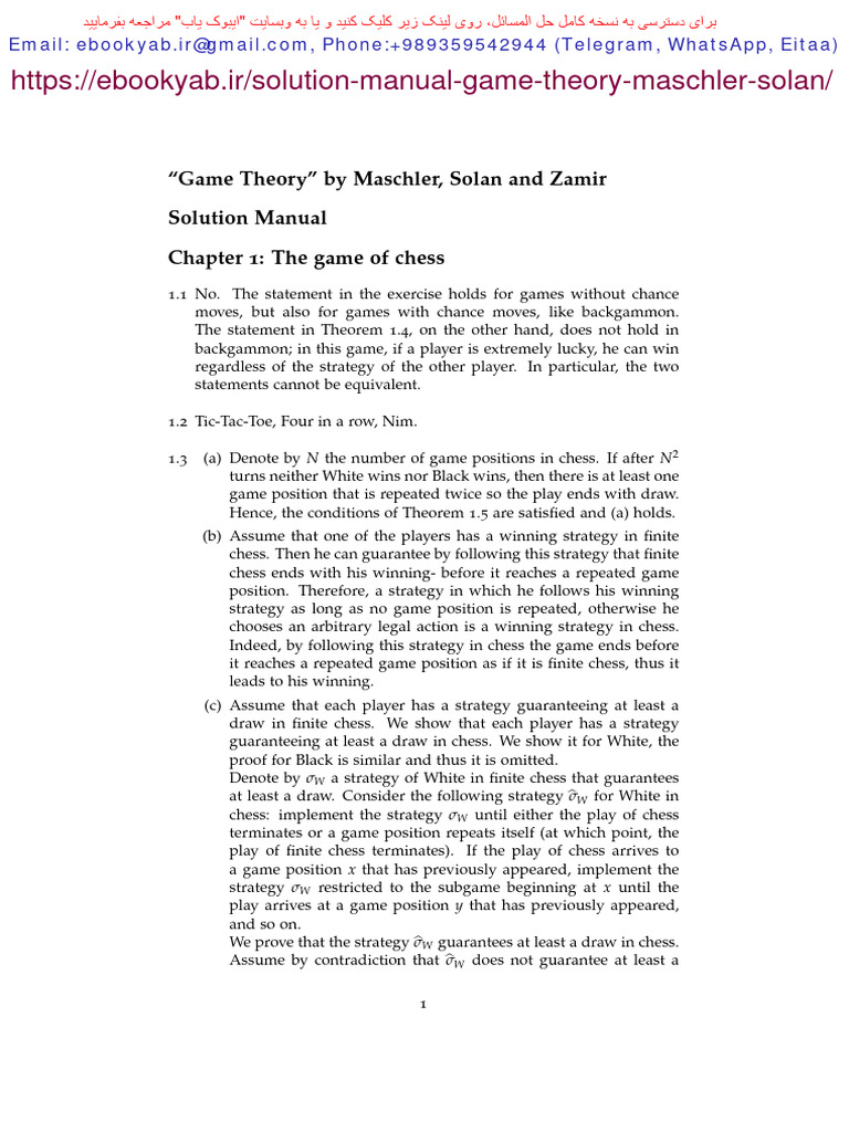Sample For Solution Manual Game Theory 2nd Edition by Maschler & Solan | PDF | Utility ...