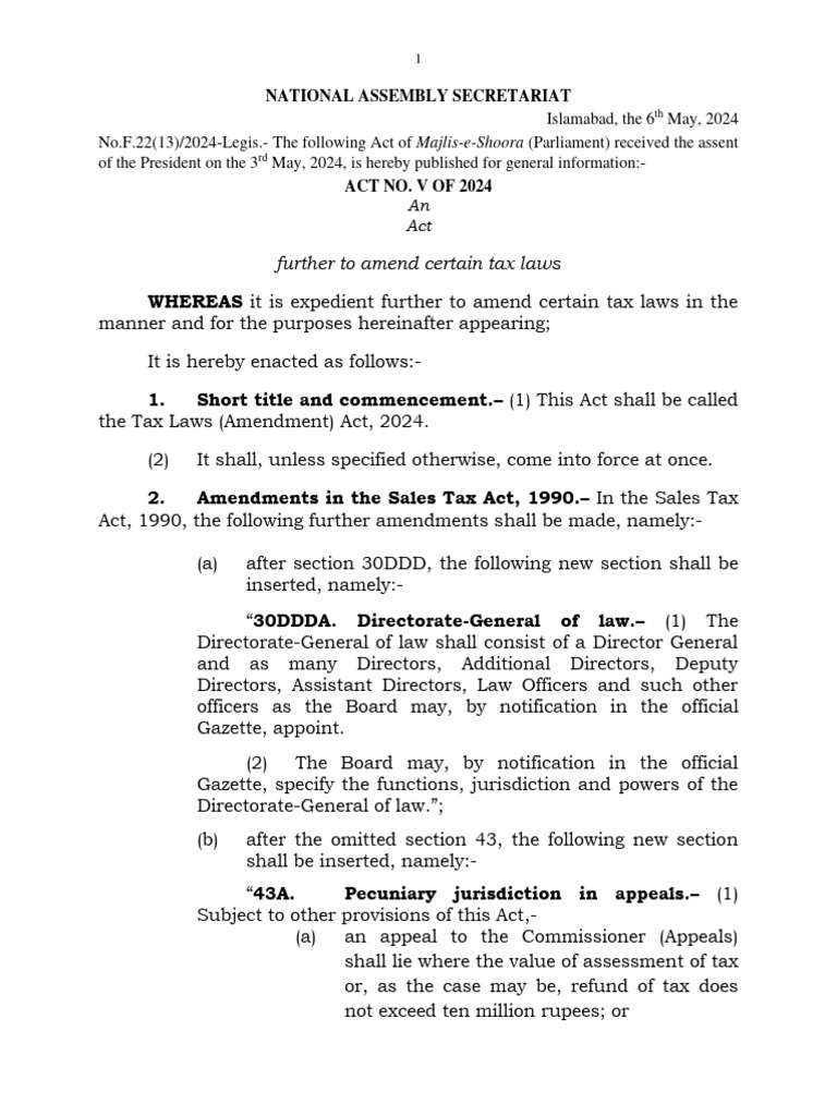 Ref 435 The Tax Laws (Amendment) Act, 2024 | PDF | Appellate Court ...