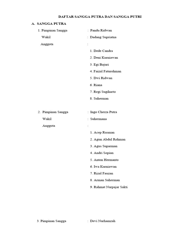 Daftar Sangga Putra dan Putri | PDF | Perjalanan