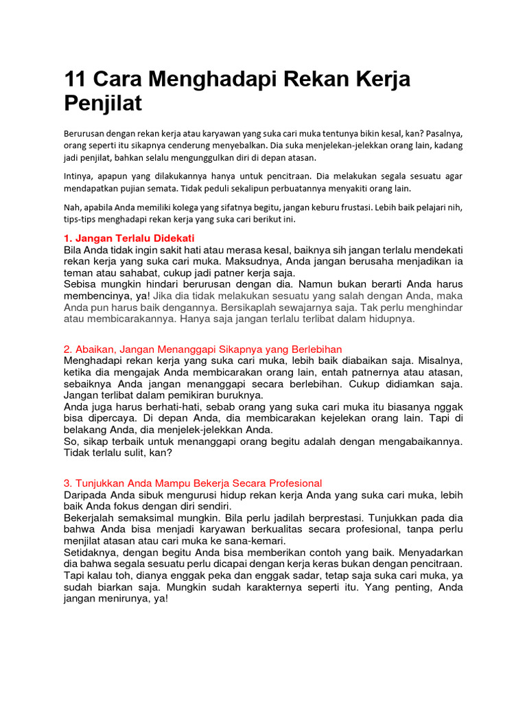 Menghadapi Rekan Kerja Penjilat | PDF | Karier & Perkembangan ...