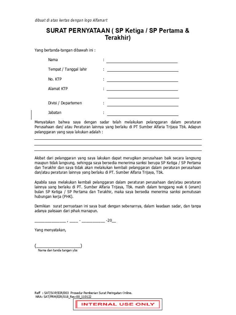 SURAT PERNYATAAN SP 3 & SP PERTAMA & TERAKHIR 2024 | PDF