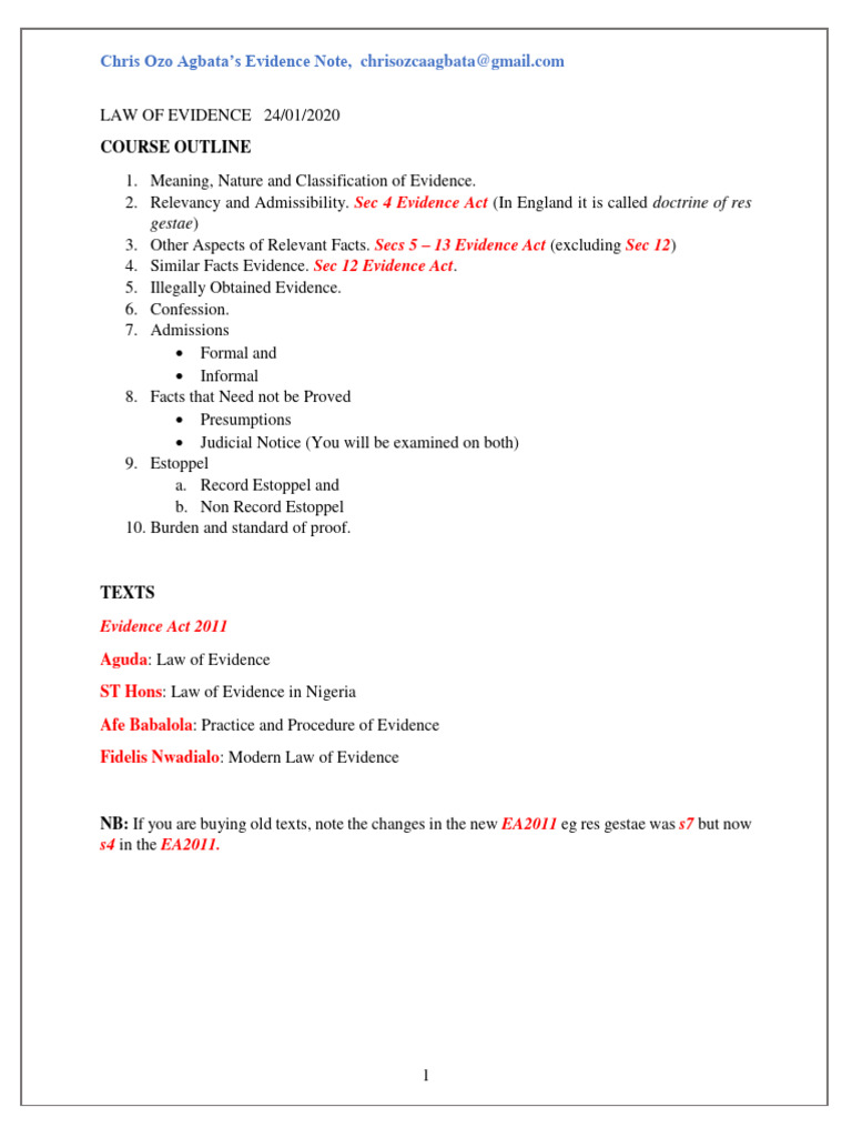 Evidence Note | PDF | Hearsay | Evidence (Law)