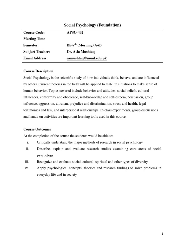 I Am Sharing 'Social Psychology - Course Outline BS-7th (2) ' With You ... I Am Sharing 'Social Psychology - Course Outline BS-7th (2) ' With You ...