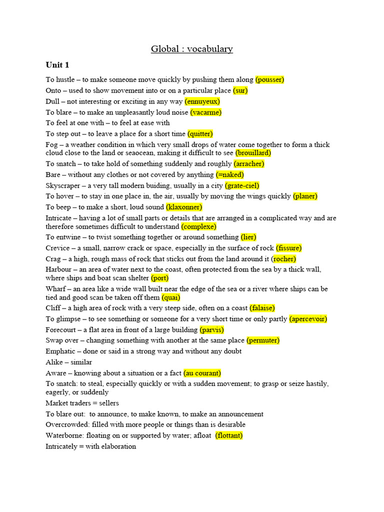 Global Vocabulary PARTIE A | PDF | Taste | Sea
