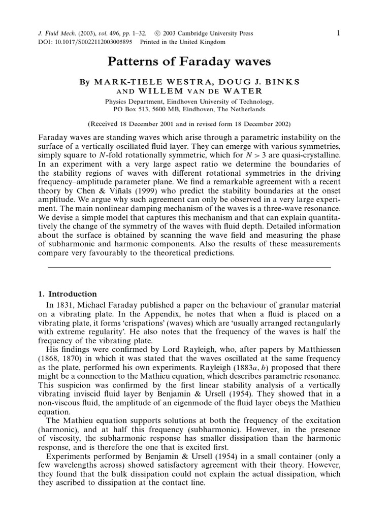 Patterns of Faraday Waves | PDF | Viscosity | Resonance