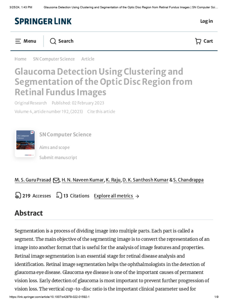 Glaucoma Detection Using Clustering and Segmentation of The Optic Disc Region From Retinal ...