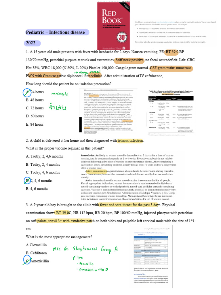 4. NL2 Pediatric-Infectious Disease เฉลย | PDF | Pneumonia | Influenza