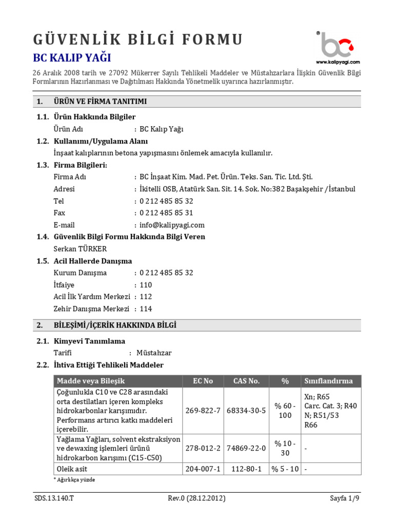 BC OIL Mold MSDS | PDF