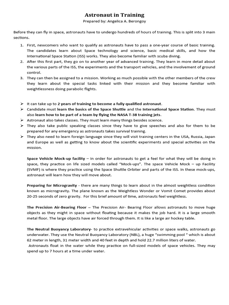 Astronaut in Training | Download Free PDF | Astronauts | Weightlessness