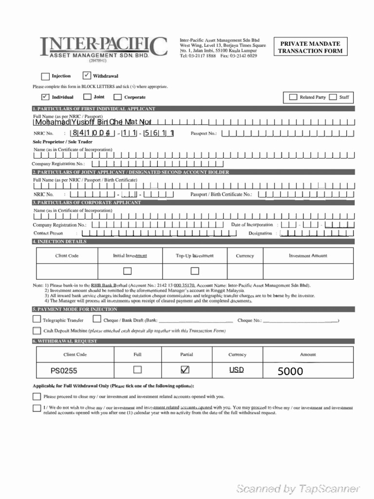 Withdraw Form IPAM | PDF