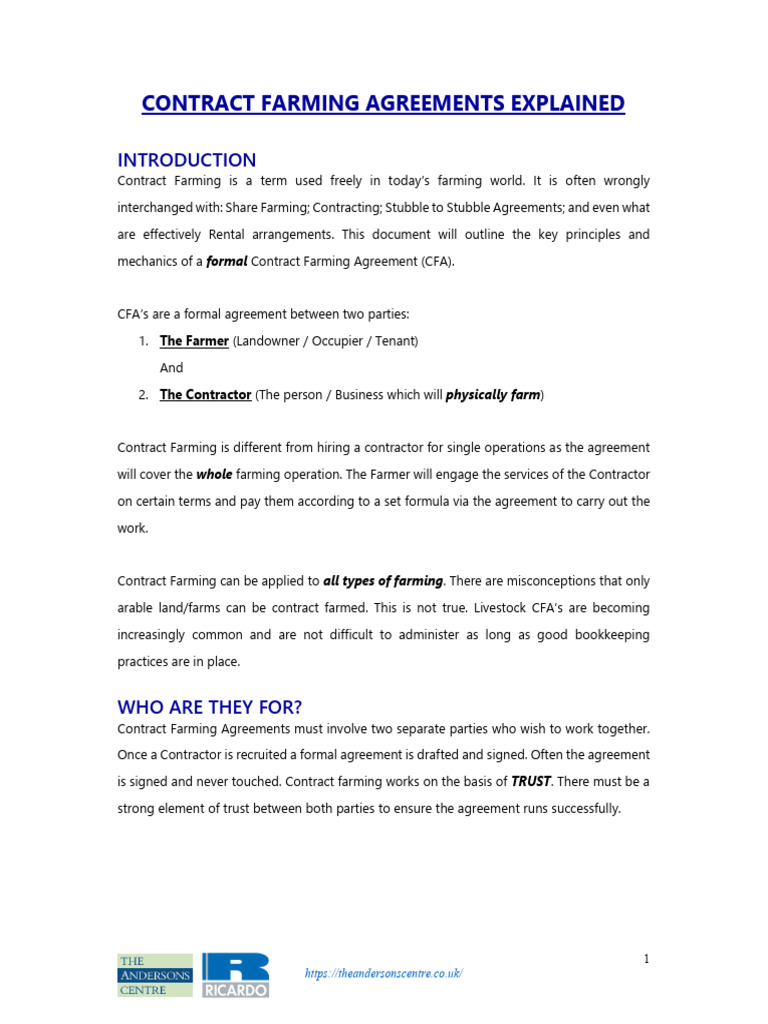 Contract Farming Agreements | PDF | Agriculture | Employment