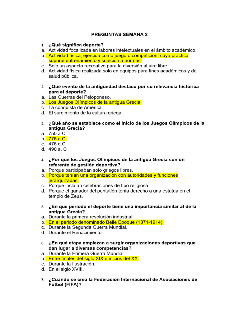 Cuestionario 2 | PDF | Deportes | Juegos olímpicos