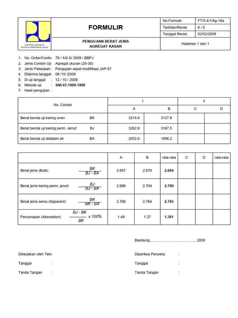 Form Berat Jenis Agregat | PDF