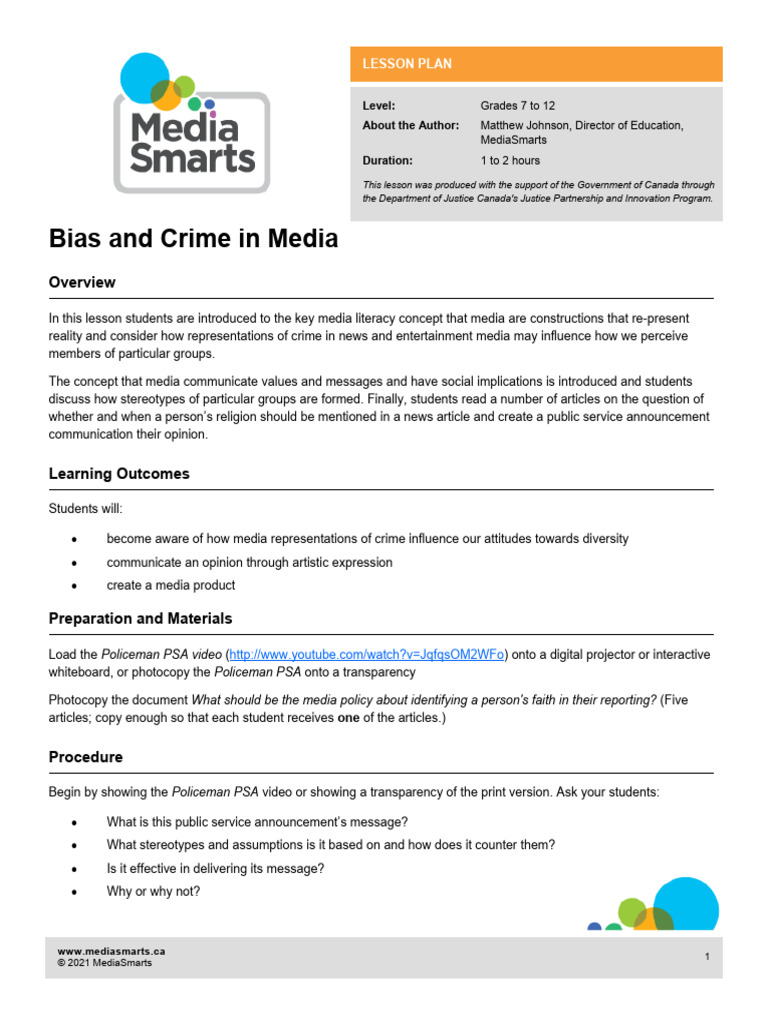 Lesson Bias Crime Media | PDF | Mass Media | Stereotypes