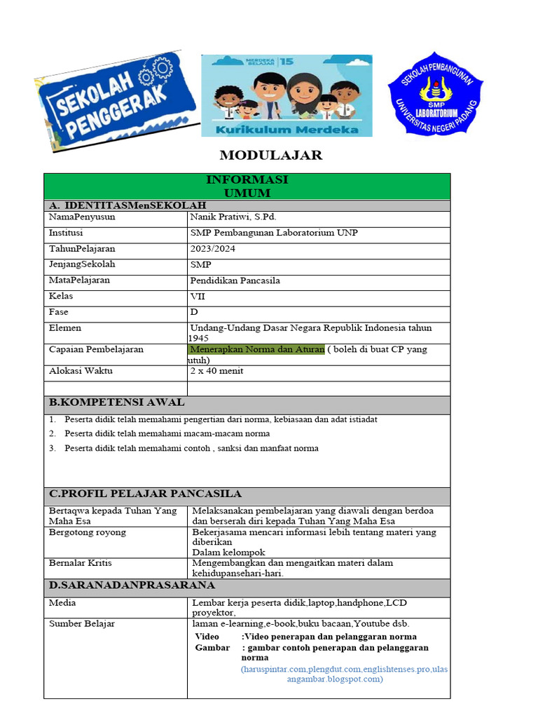 Modul Ajar PPKN SMP Lab Ok | PDF