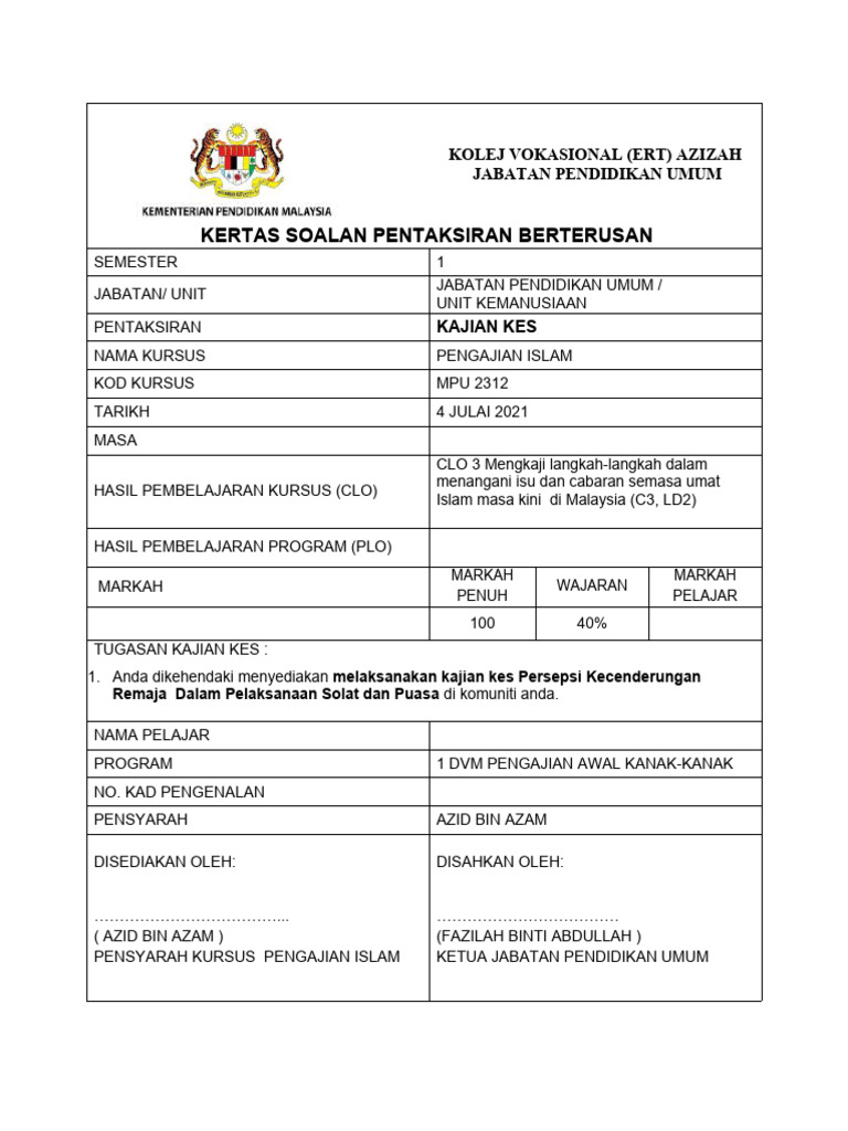 Contoh Kajian Kes 2021 | PDF | Sains & Matematika