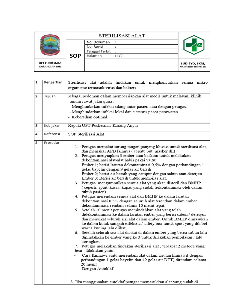 SOP Sterilisasi Alat OK | PDF