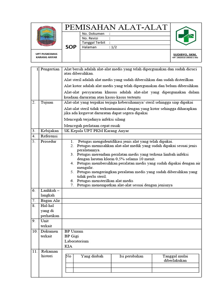 SOP PEMISAHAN ALAT-ALAT | PDF