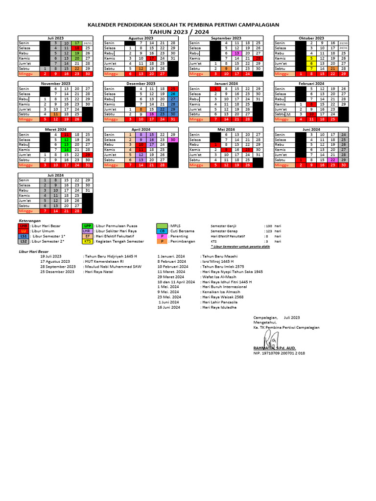 Kalender Pendidikan TK PEMBINA PERTIWI | PDF