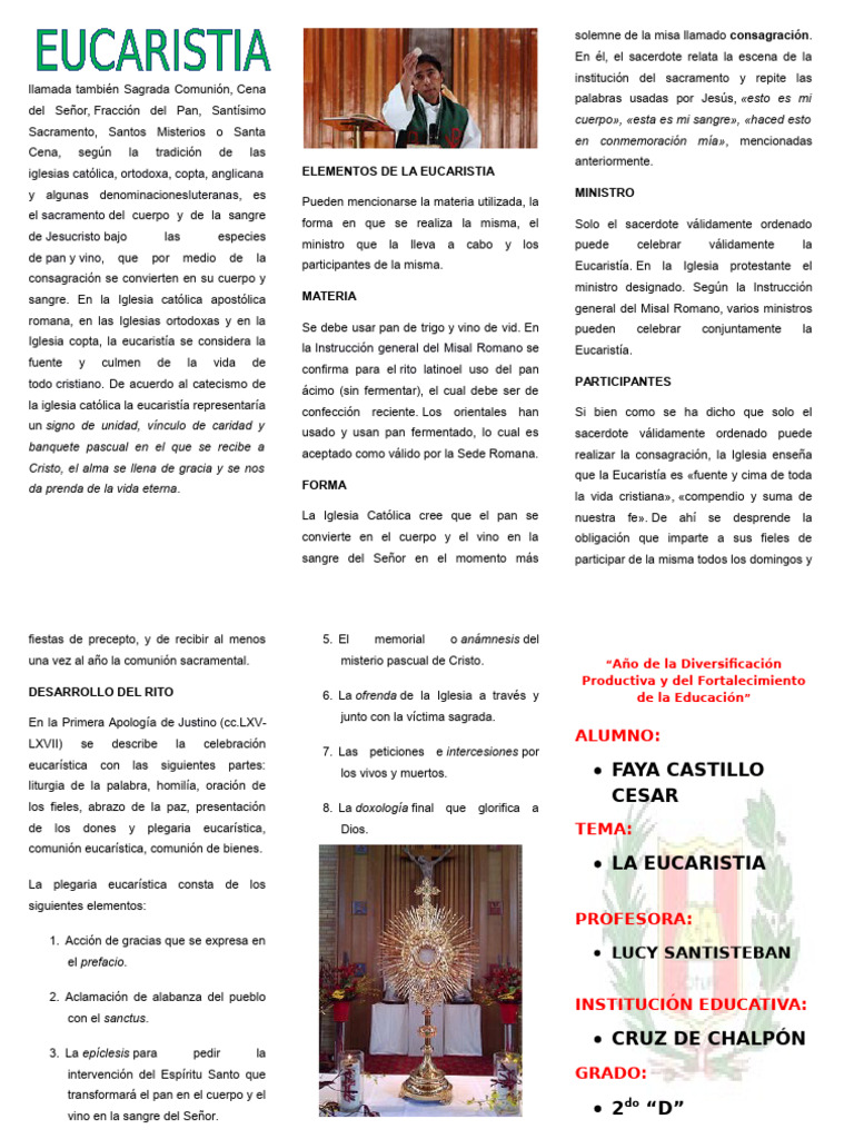 Triptico Eucaristia | PDF | eucaristía | Liturgia Catolica