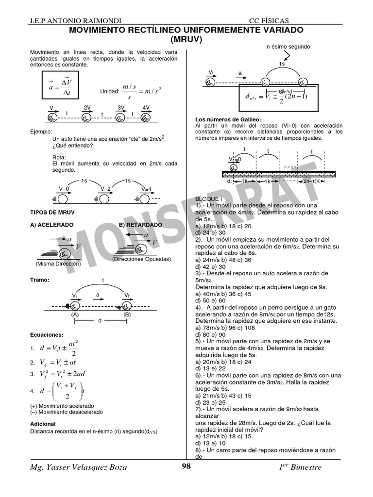 MRUV | PDF | Velocidad | Aceleración