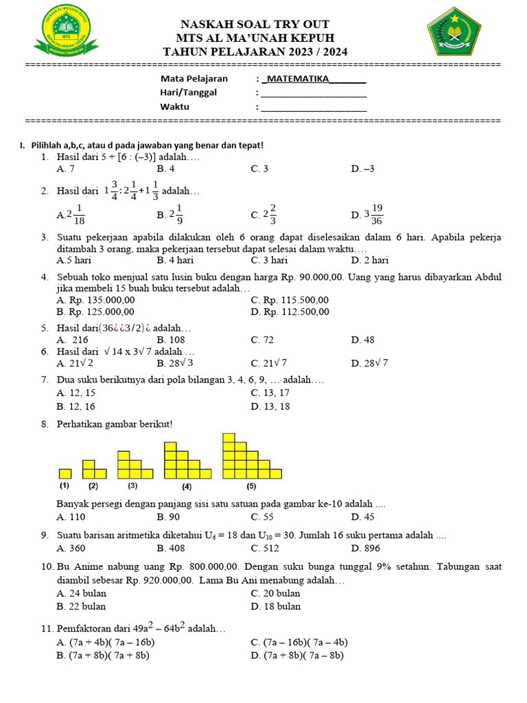 Soal MTK Try Out 2324 | PDF