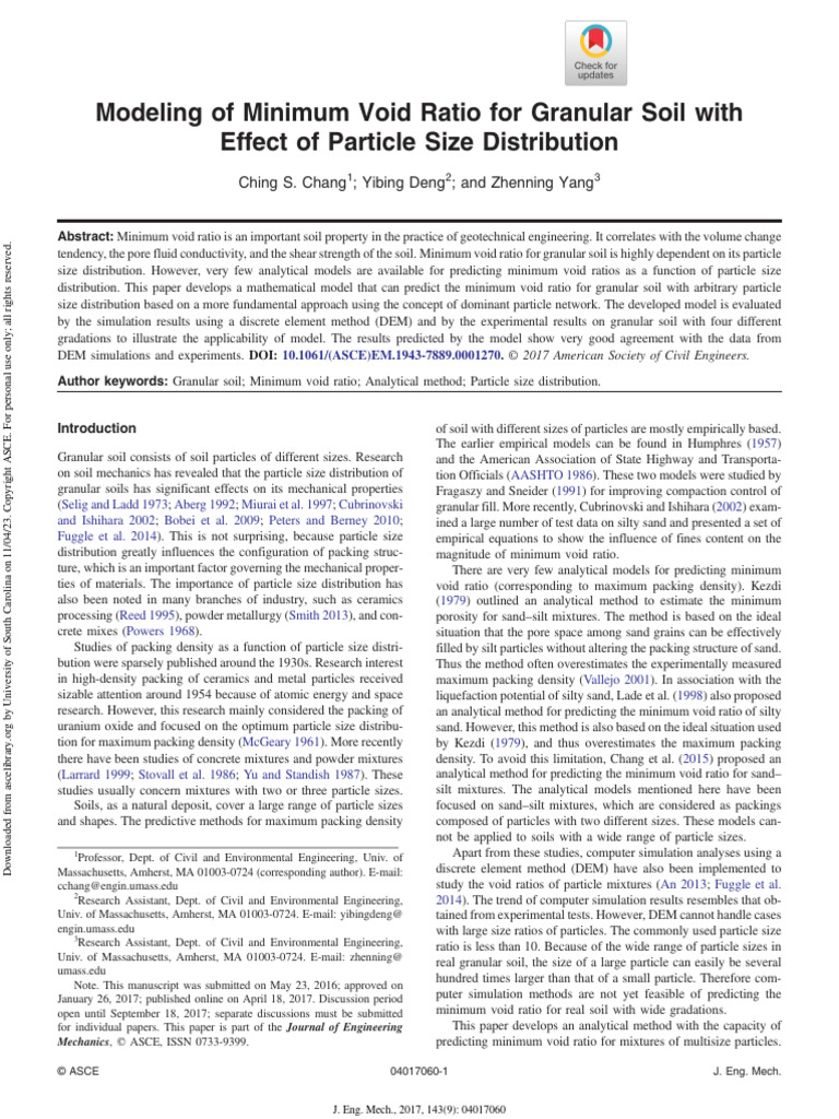 2017 - Chang Et Al Modeling of Minimum Void Ratio For Granular Soil With Effect of Particle Size ...