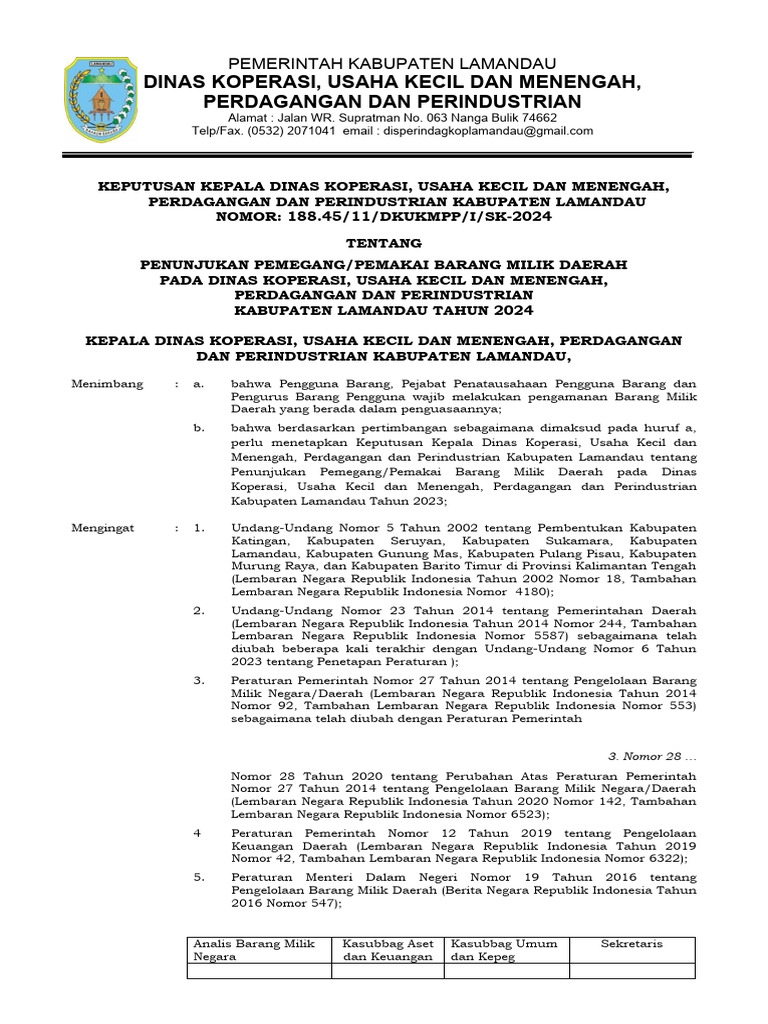 SK Pemakai BMD 2024 | PDF | Pengelolaan Keuangan & Uang | Griya & Taman