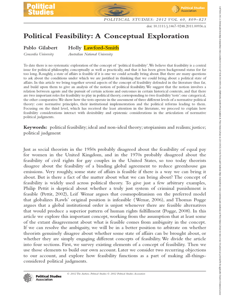 Political Studies - 2012 - Gilabert - Political Feasibility A ...