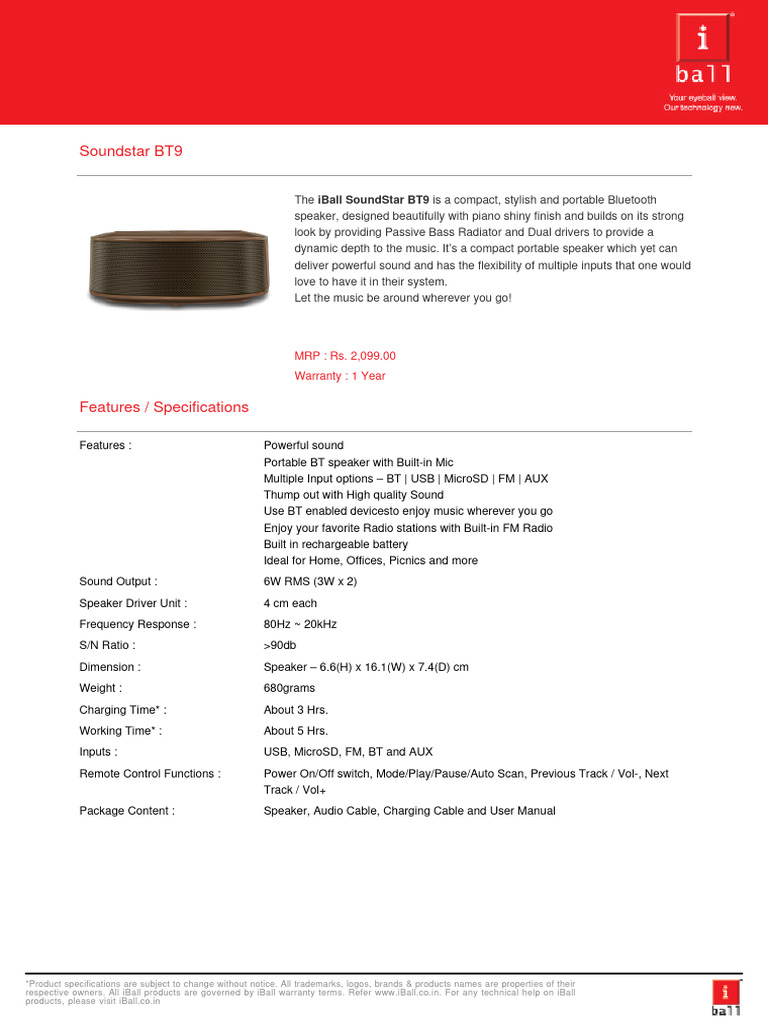 Soundstar BT9 | PDF | Loudspeaker | Sound Production