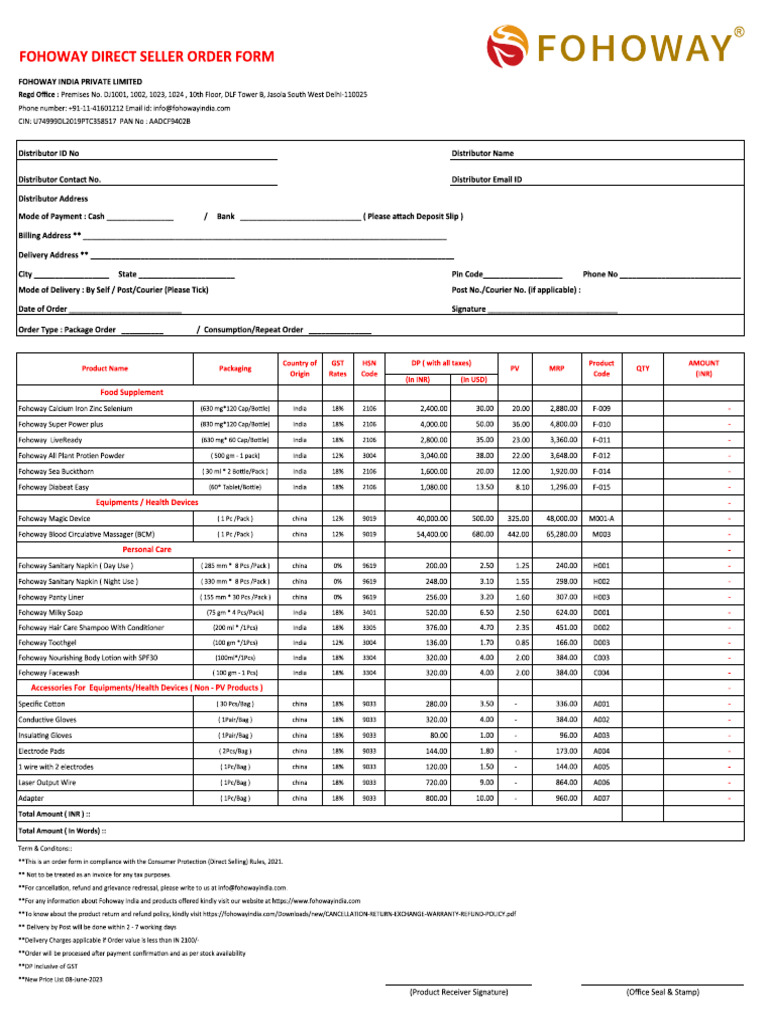 Fohoway Order Form New | PDF