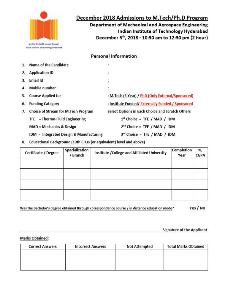 Sample Admissions Written Test For MTech & PHD Question Paper2 | PDF ...