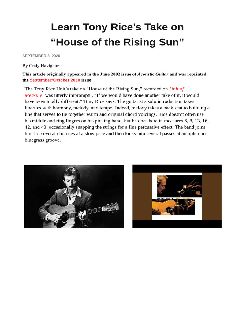 Craig Havighurst - Learn Tony Rice's Take On House of The Rising Sun ...