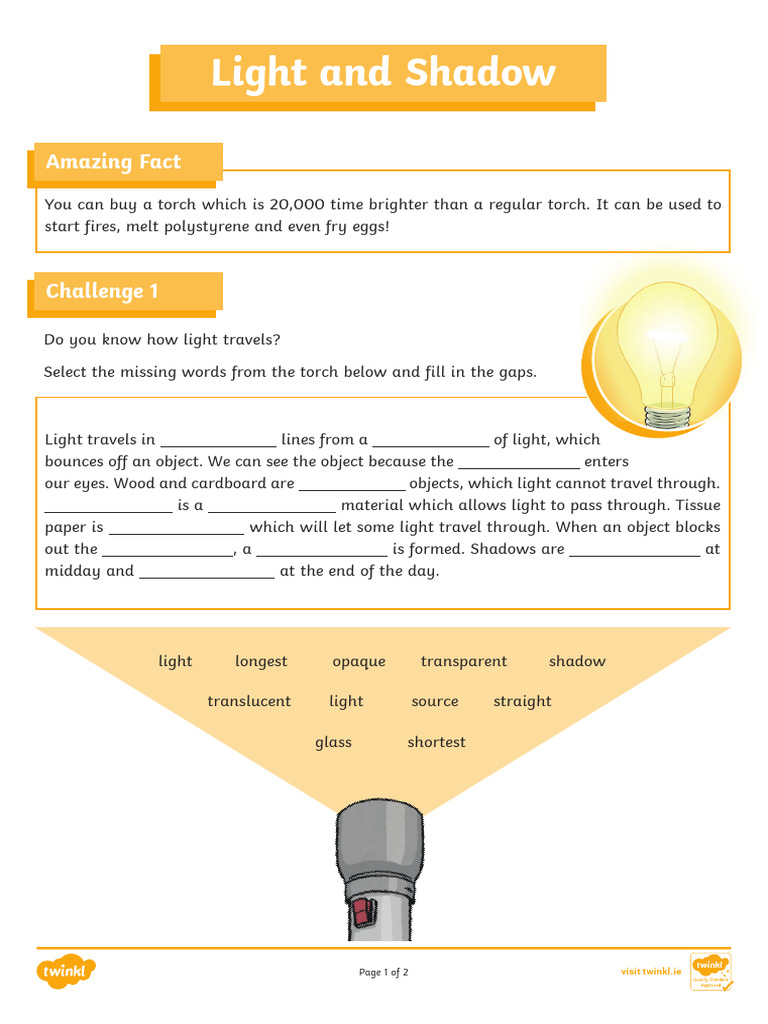Roi SC 197 Light and Shadow Activity Sheet - Ver - 2 | PDF | Shadow | Light