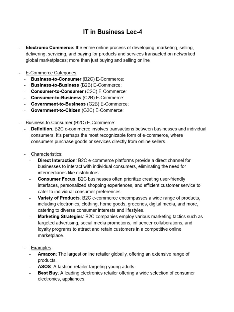 IT in Business Lec-4 Summary | PDF | E Commerce | Procurement