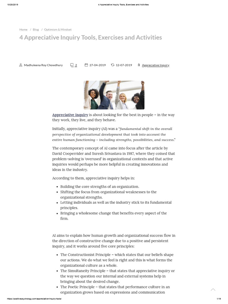 4 Appreciative Inquiry Tools, Exercises and Activities | PDF ...