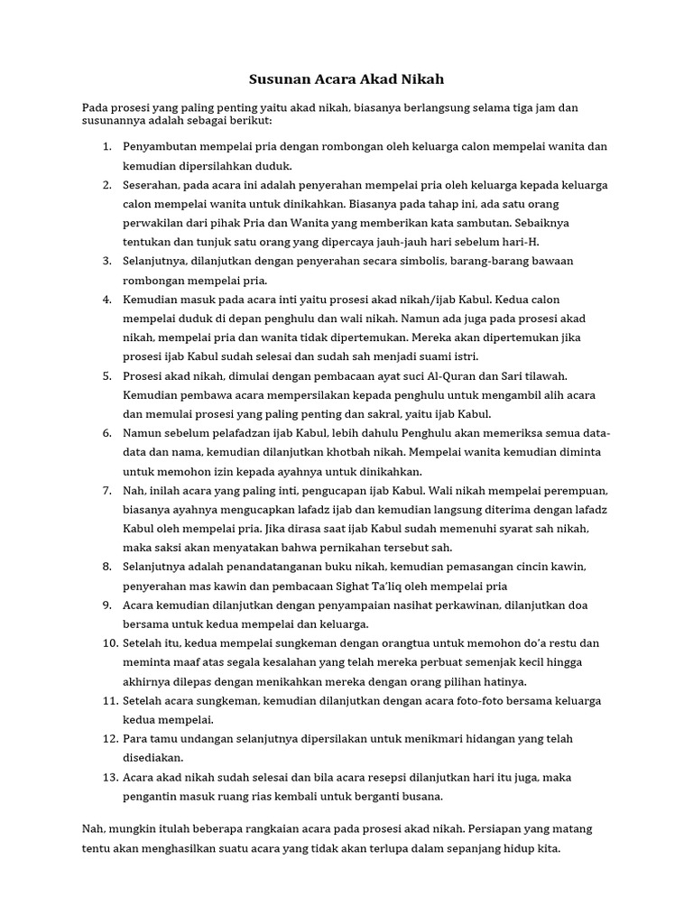Susunan Acara Akad Nikah | PDF