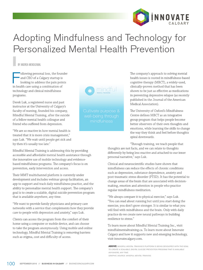 Adopting Mindfulness and Technology For Personalised Mental Health ...