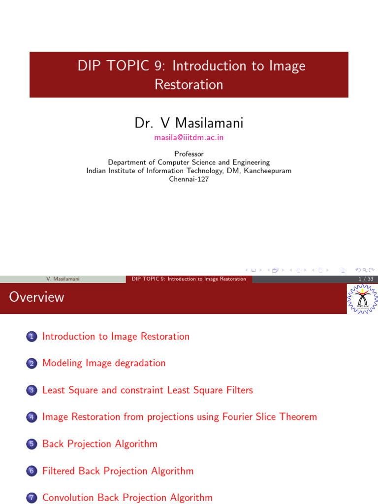 DIP Topic 9 Image Restoration-21-3-24 | PDF | Tomography | Medical Imaging