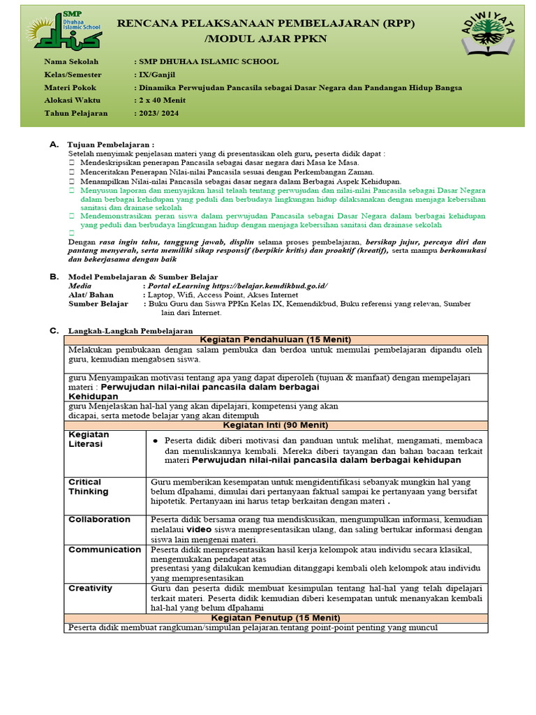 RPP PKN Kelas IX | PDF